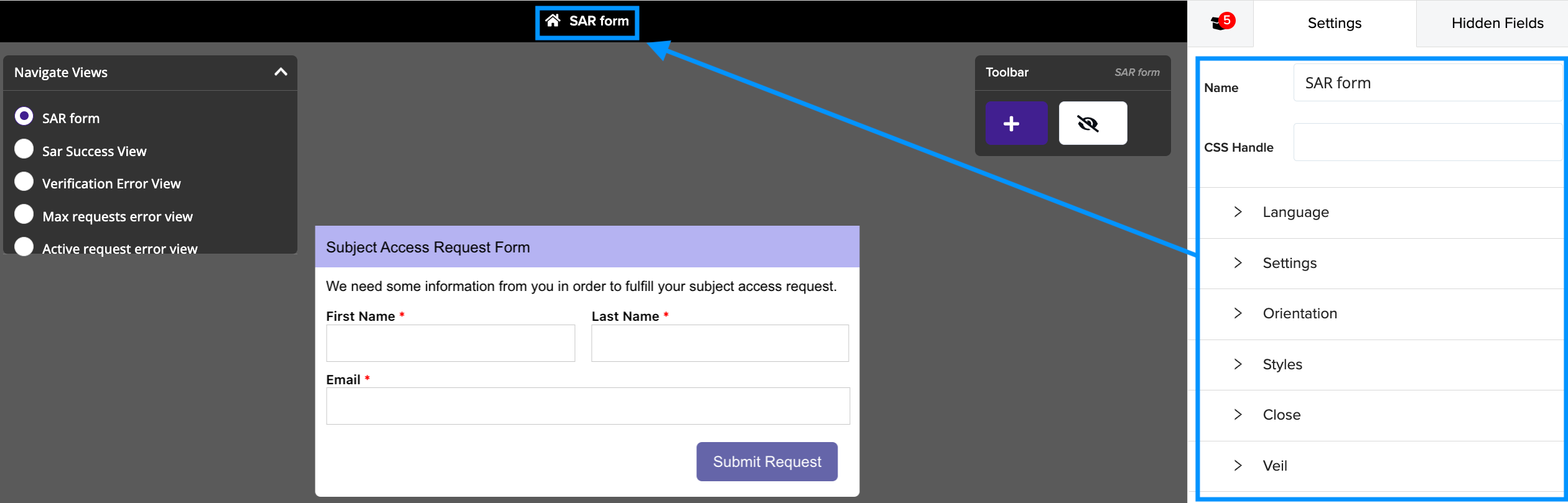 Create subject access request (SAR) form – Sourcepoint