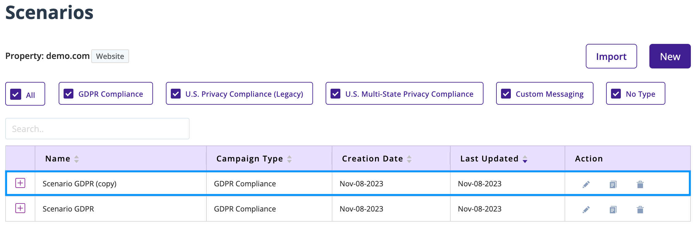 Copy scenario – Sourcepoint