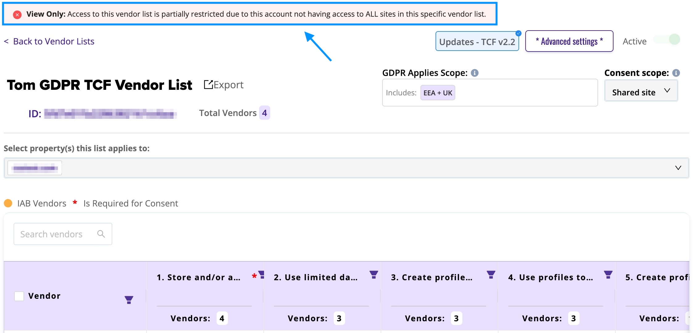 Read-only permission for vendor list – Sourcepoint