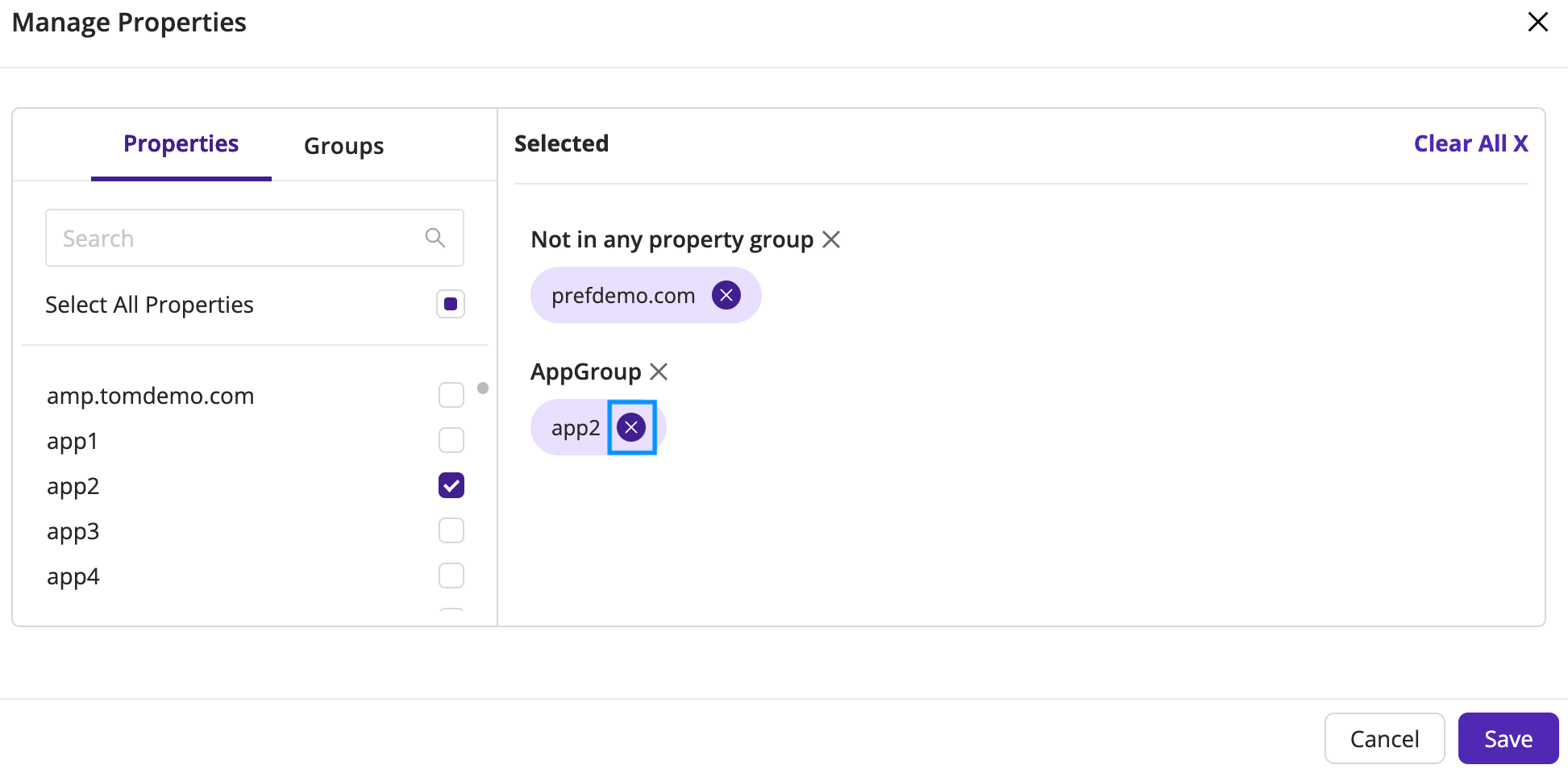 Manage properties in Preferences configuration – Sourcepoint