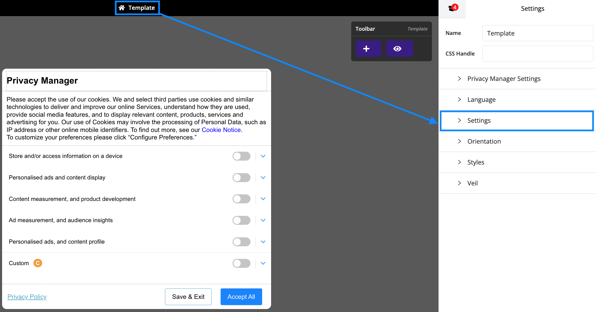 Inline privacy manager – Sourcepoint