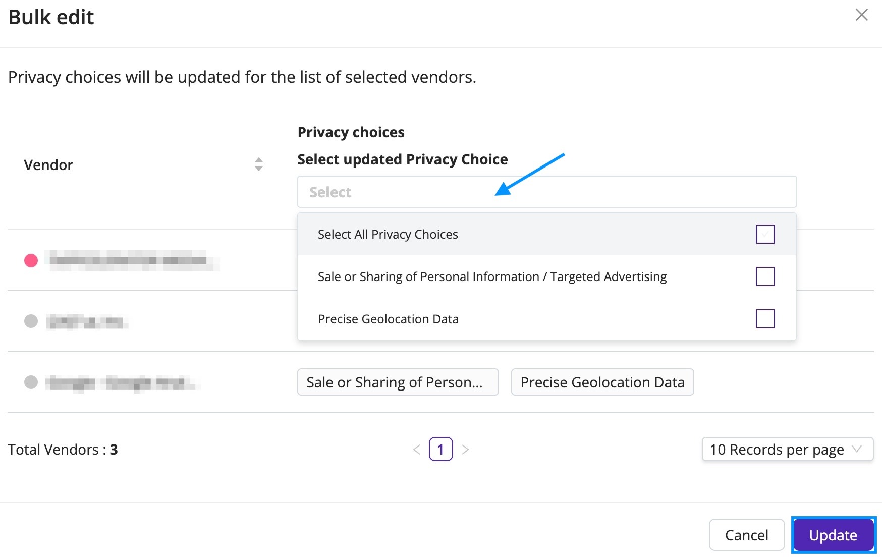 Configure vendors on vendor list (All frameworks) – Sourcepoint