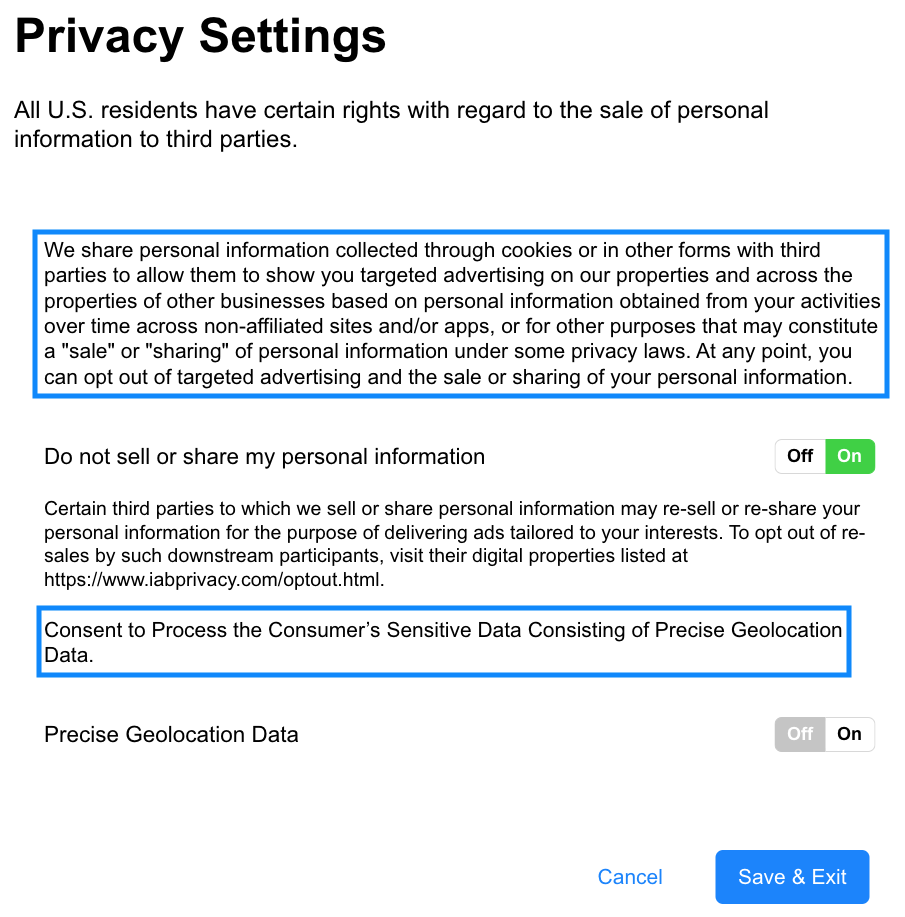 Configure privacy choice translations (All frameworks) – Sourcepoint