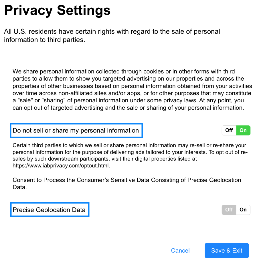 Configure privacy choice translations (All frameworks) – Sourcepoint
