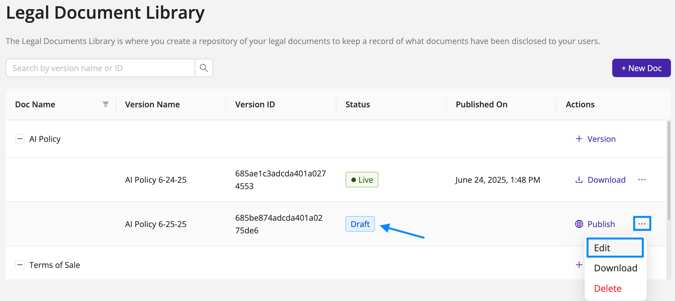 Edit legal document – Sourcepoint