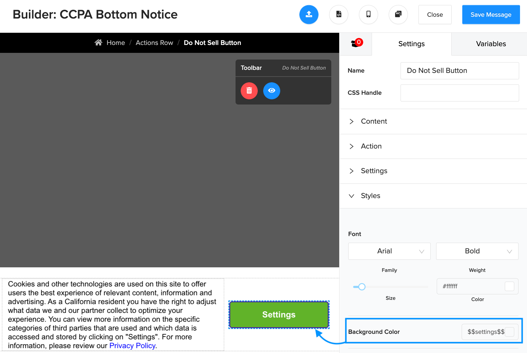 First layer message variables – Sourcepoint