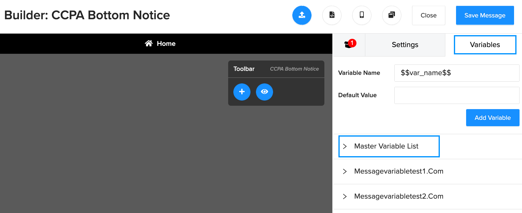 First layer message variables – Sourcepoint