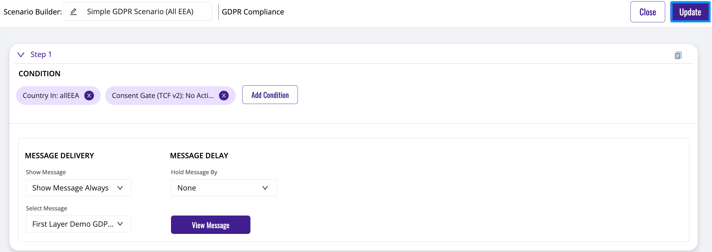 Edit scenario – Sourcepoint